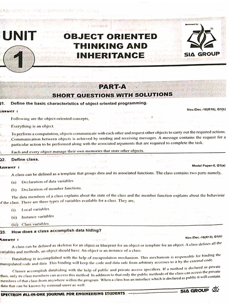 Java Unit 1 Spectrum Pdf Inheritance Object Oriented Programming Object Oriented Programming