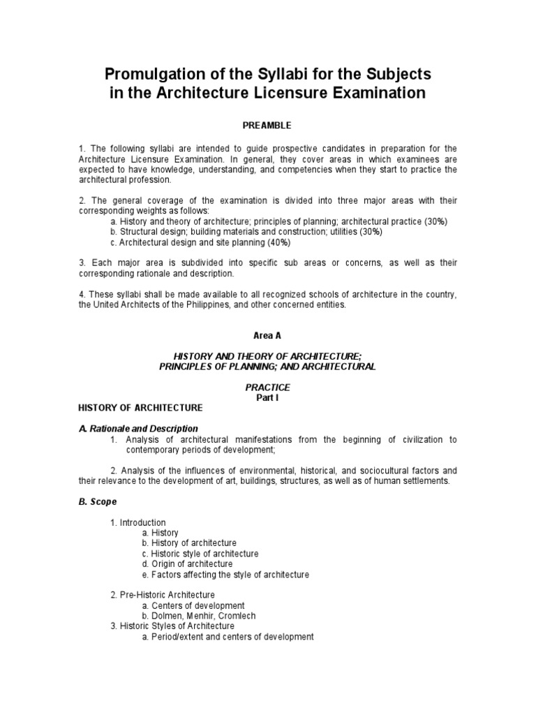 Architecture Licensure Exam Syllabi | PDF | Architect | System