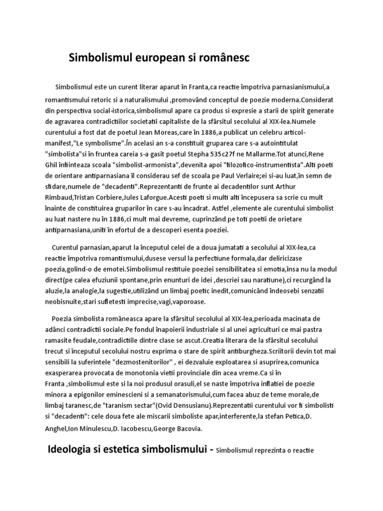 Simbolismul Romanesc Si European | PDF