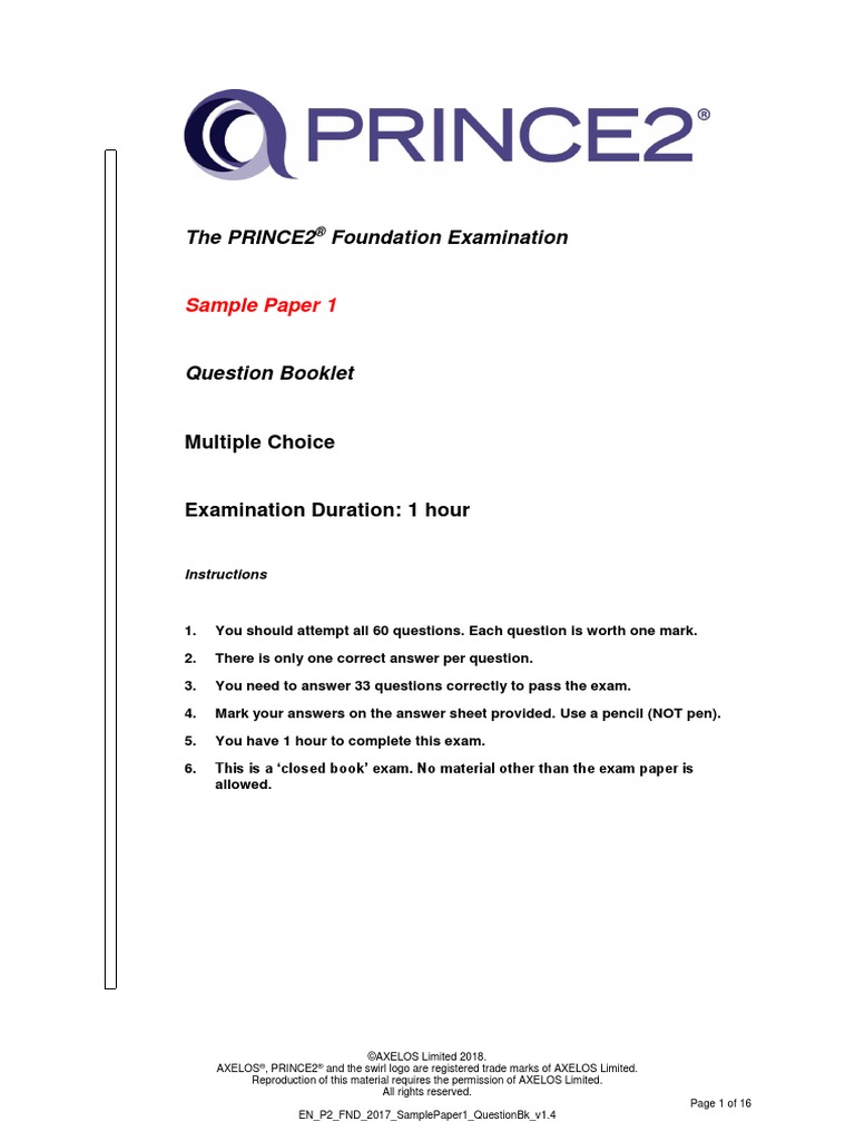 The Prince2 Foundation Examination: Sample Paper 1 | Download Free PDF ...