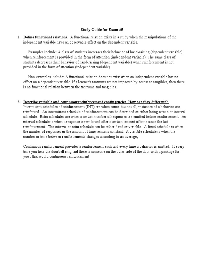 Aba I Exam 5 Study Guide | PDF | Behaviorism | Reinforcement