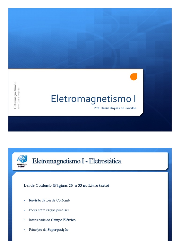 Eletromag 1 Aula 3 | Download grátis PDF | Carga elétrica | Campo elétrico