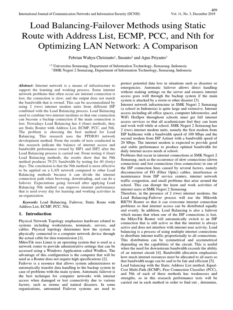 Load Balancing Failover Methods Using Static Route With Address List Ecmp Pcc And Nth For