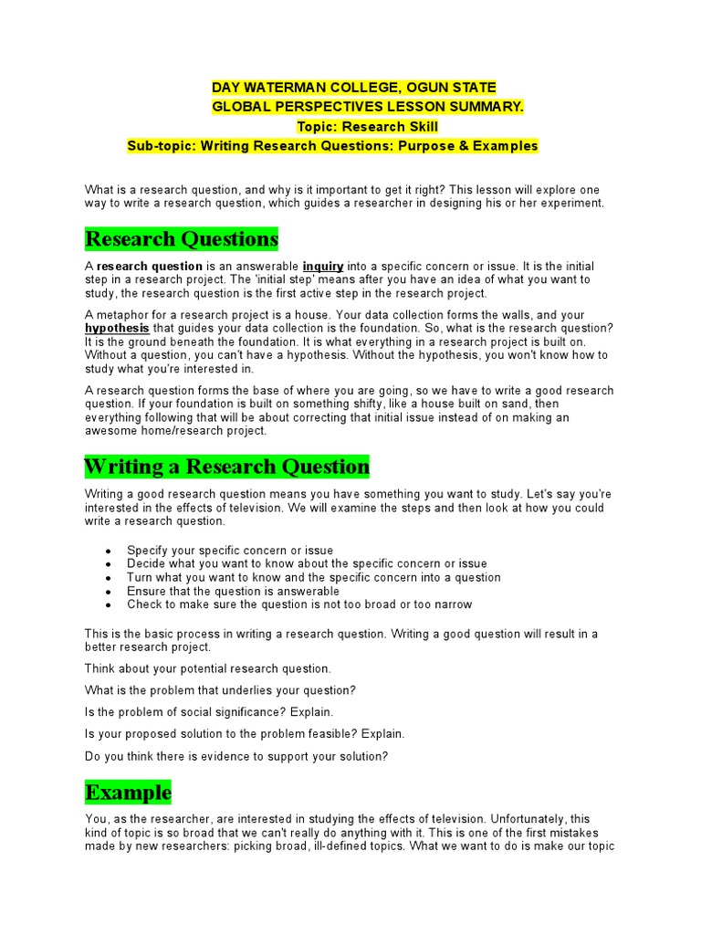 Writing Research Questions | PDF | Question | Violence