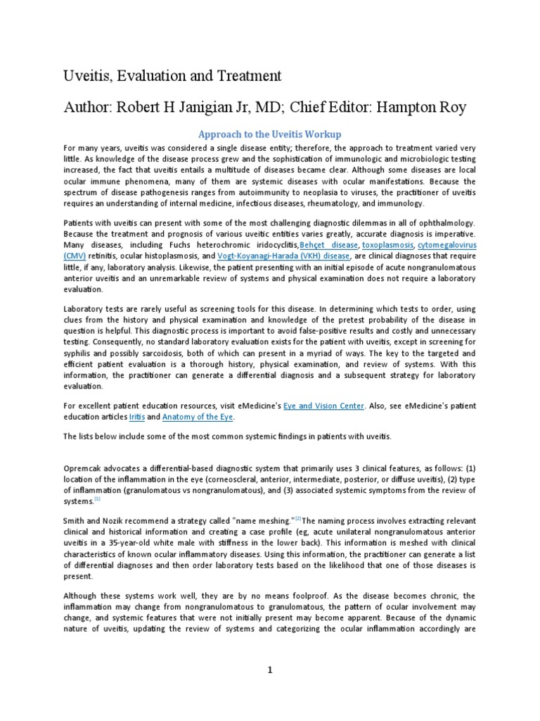 Uveitis Evaluation and Treatment Diagnostic Approach | PDF | Medical ...
