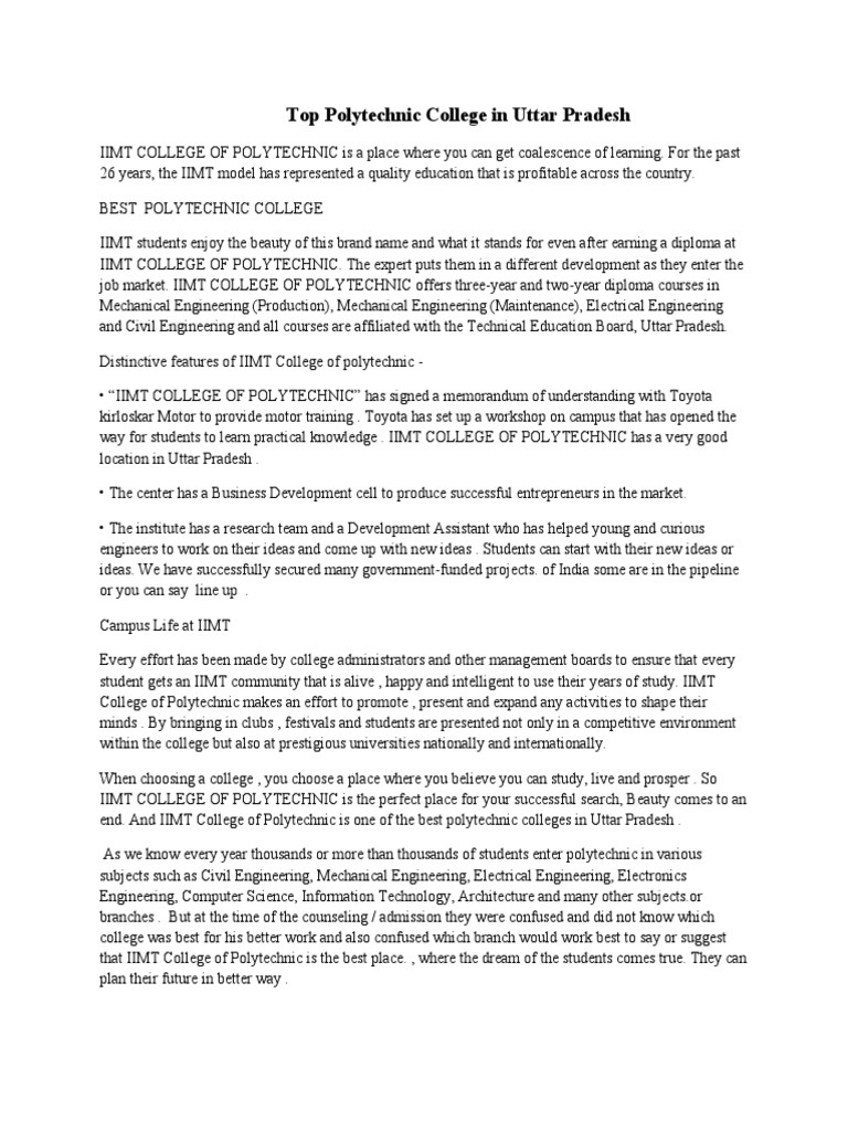 Best Polytechnic College in UP - IIMT College of Polytechnic | PDF ...