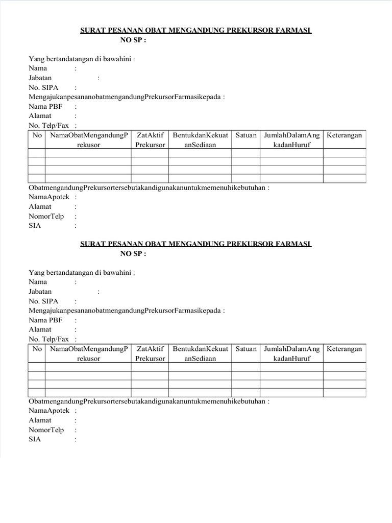 Surat Pesanan Obat Mengandung Prekursor Farmasi | PDF