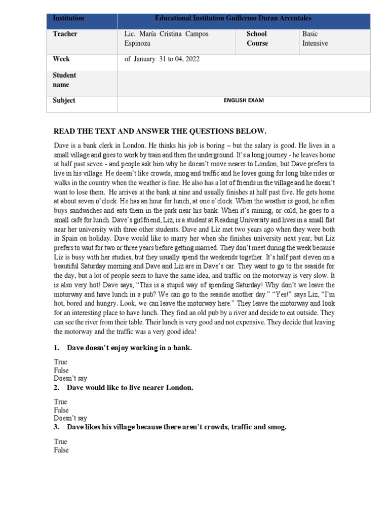 Read The Text and Answer The Questions Below | PDF