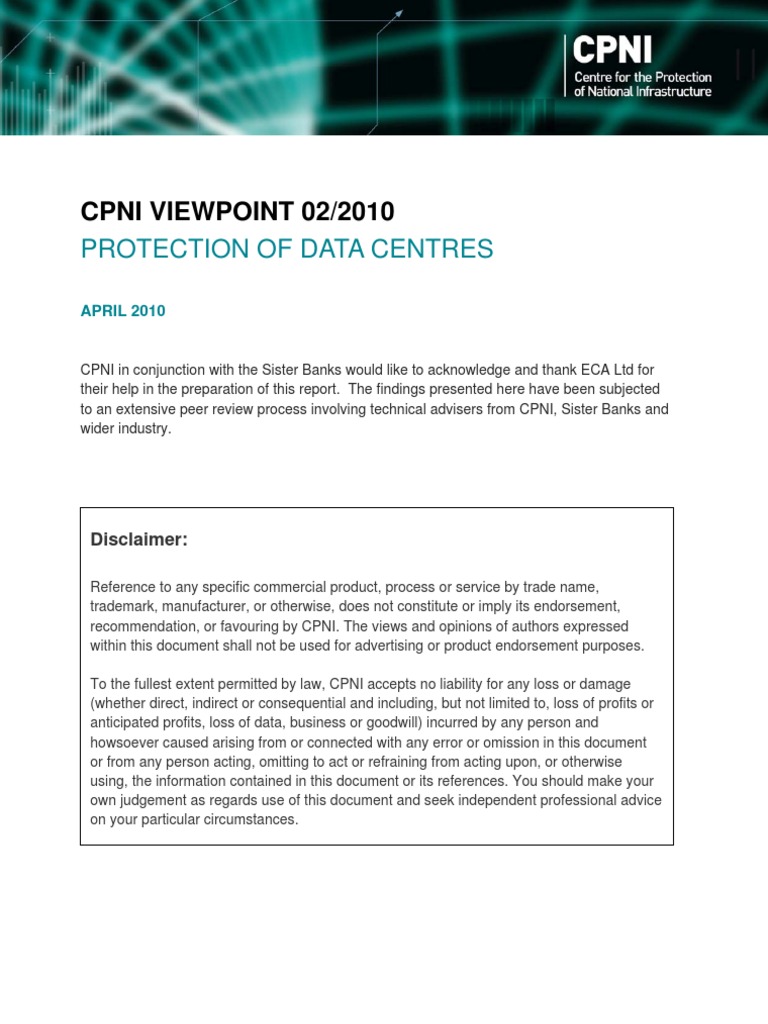Cpni Viewpoint 02/2010: Protection of Data Centres | PDF | Information ...