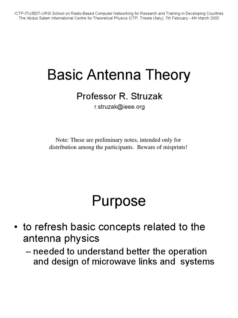 Basic Antenna Theory: Professor R. Struzak | PDF