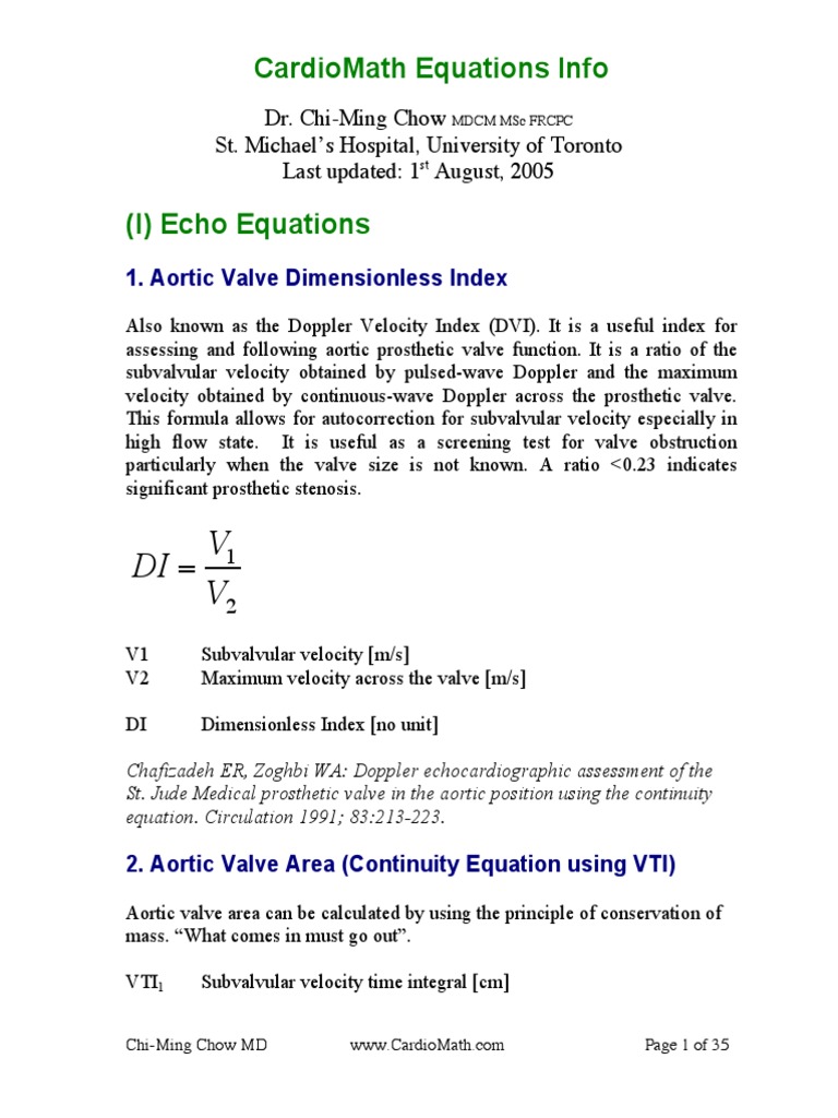 Di V V: Cardiomath Equations Info | PDF | Ventricle (Heart) | Heart Valve
