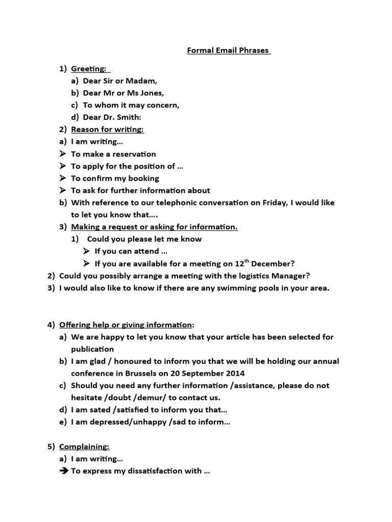 Formal Email Phrases | PDF