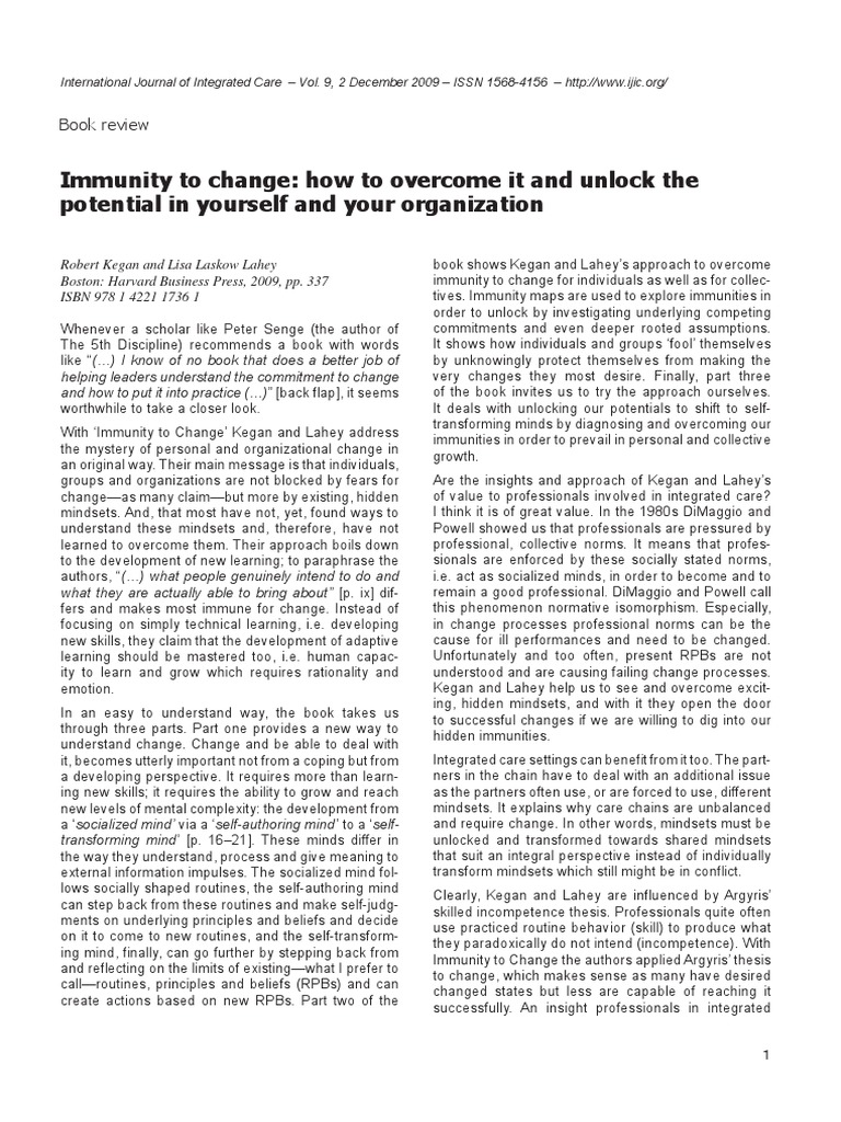 Immunity To Change How To Overcome It and Unlock T | PDF ...