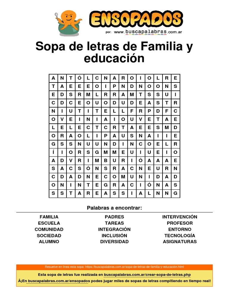Sopa de Letras de Familia y Educación | PDF | Modificación de ...