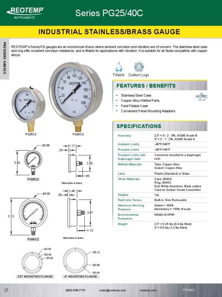 Series PG25/40C: Industrial Stainless/Brass Gauge | PDF | Pipe (Fluid ...