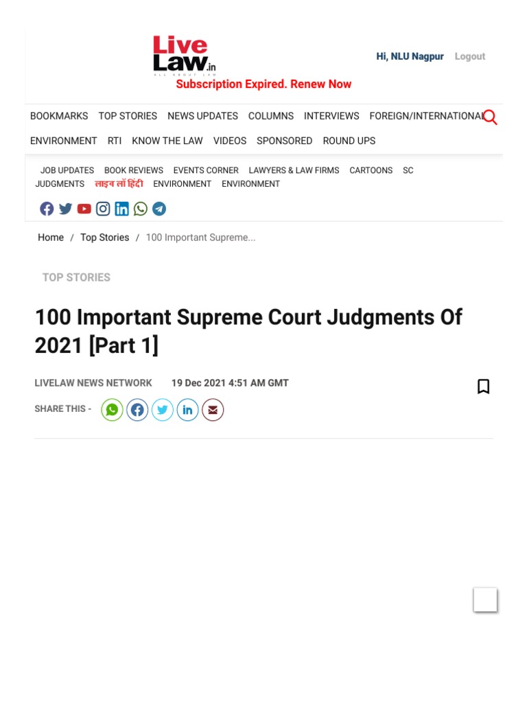 100 Important Supreme Court Judgments of 2021 (Part 1) | PDF | Supreme Court Of India | Supreme ...