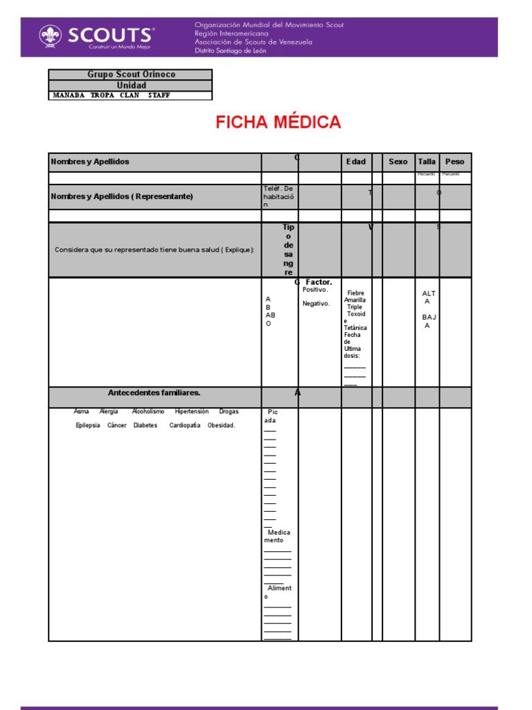 Ficha Médica Grupo Scout Orinoco | PDF | Enfermedades y trastornos ...