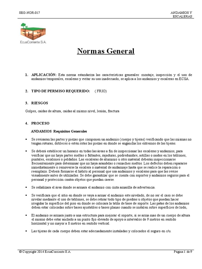 SEG-NOR-017 Andamios y Escaleras AB | PDF | Andamio