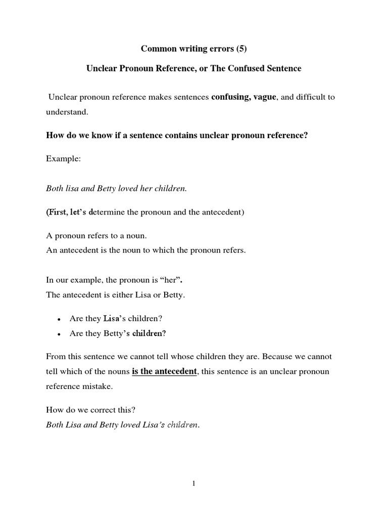 WRITING - Unclear Pronoun Reference | PDF | Grammatical Number | Pronoun