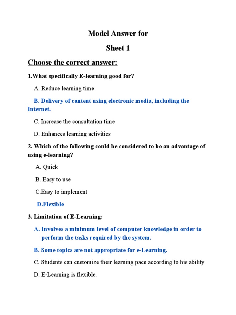 Model Answer For Sheet 1 Choose The Correct Answer:: 1.what ...