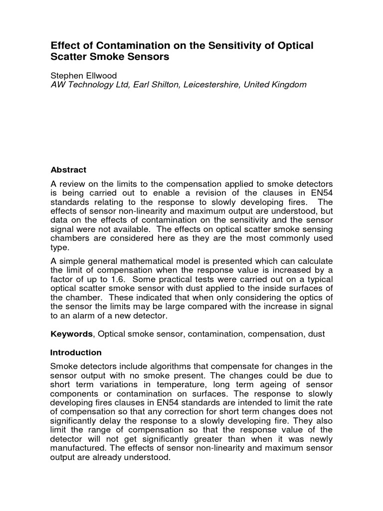 Effect of Contamination on Optical Smoke Sensor Sensitivity | PDF ...