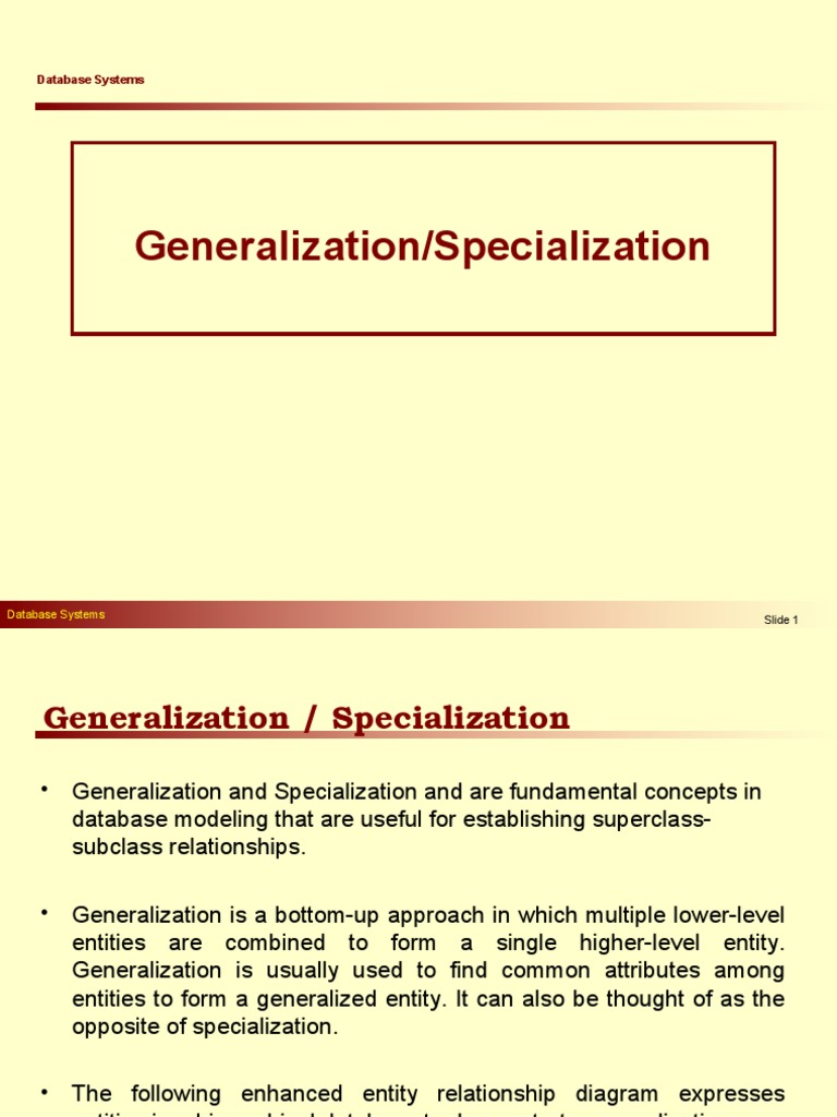 Generalization/Specialization: Database Systems | PDF | Inheritance ...