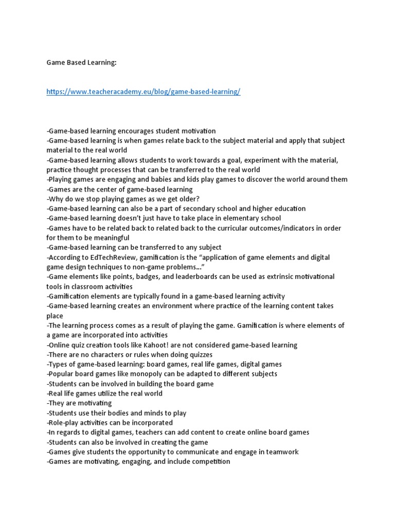 Game Based Learning Goal 2 | PDF | Learning | Teaching