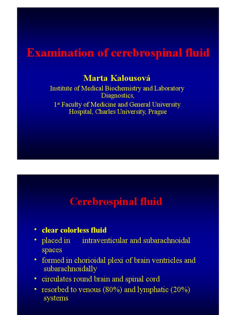 Examination of Cerebrospinal Fluid: Marta Kalousová | Download Free PDF ...