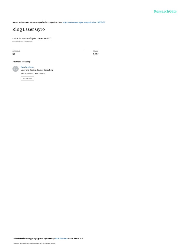 Ring Laser Gyro | PDF | Interferometry | Electrical Engineering