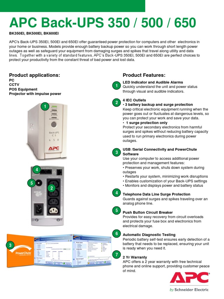 APC Back-UPS 350 / 500 / 650: Product Features: Product Applications ...
