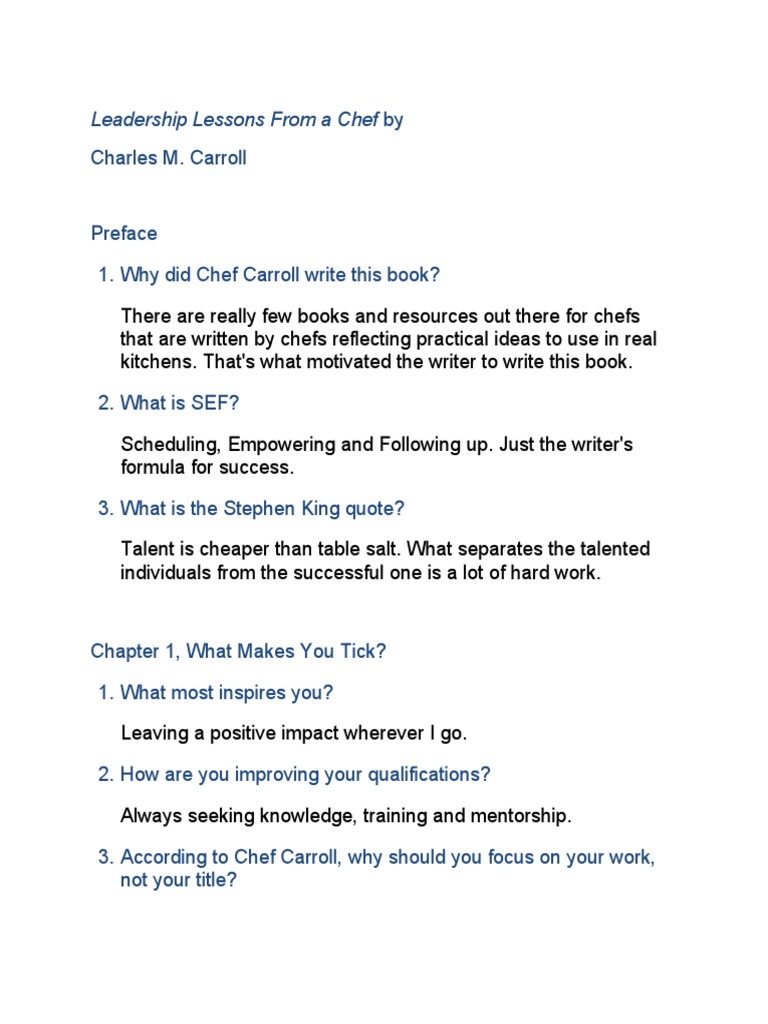 Leadership Lessons From A Chef | PDF | Leadership | Mentorship