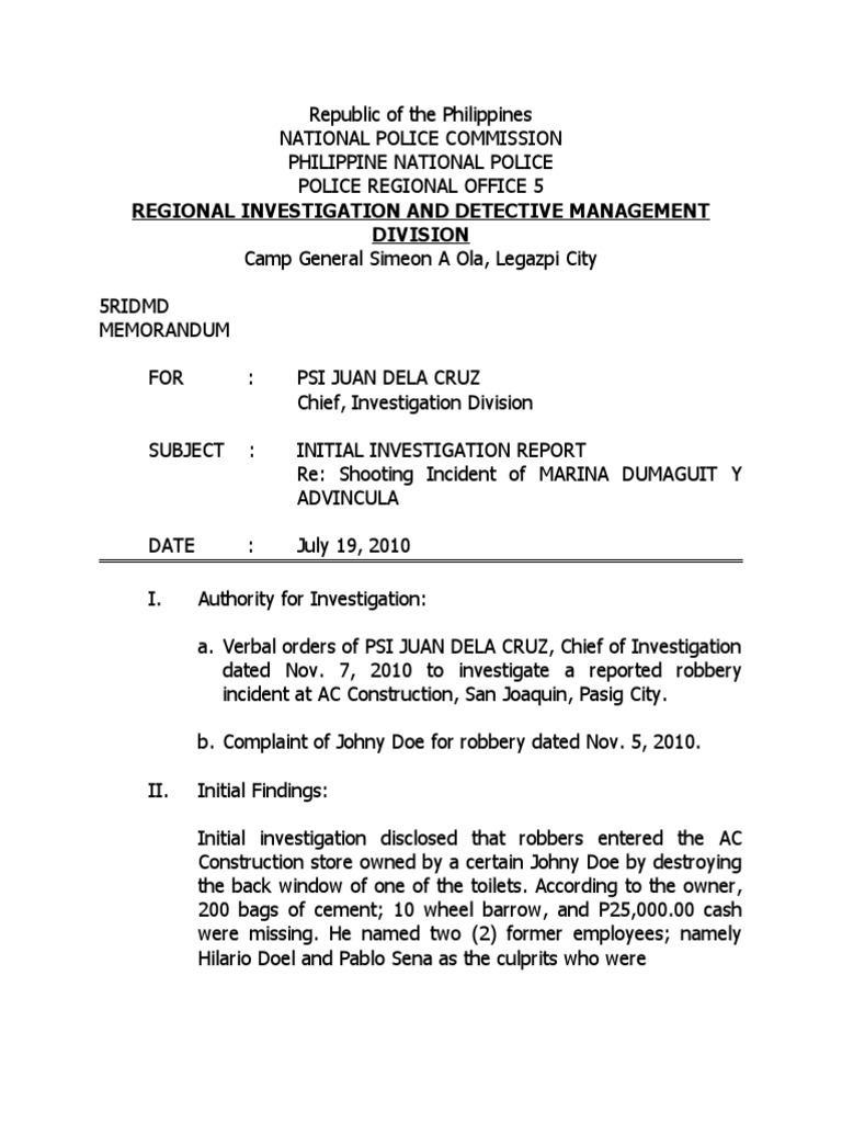 Initial Investigation Report | PDF