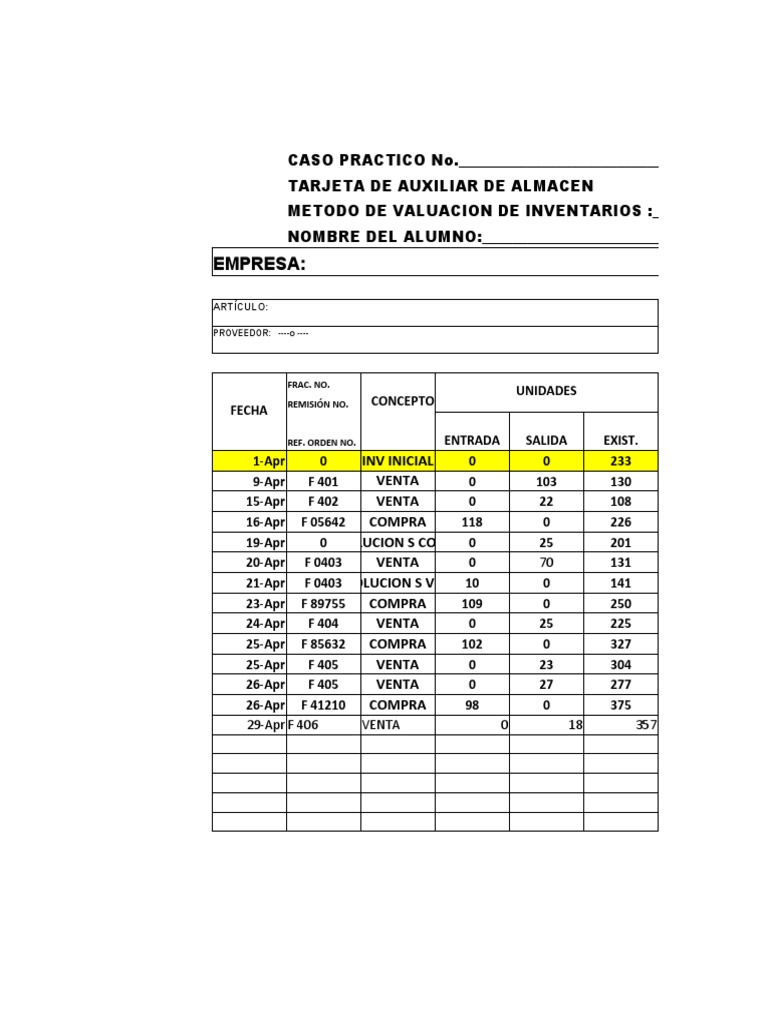 Formato de Tarjeta de Almacen Ueps | PDF