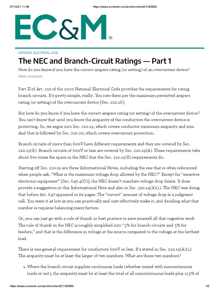 The NEC and Branch-Circuit Ratings - Part 1: Mark Lamendola | PDF ...