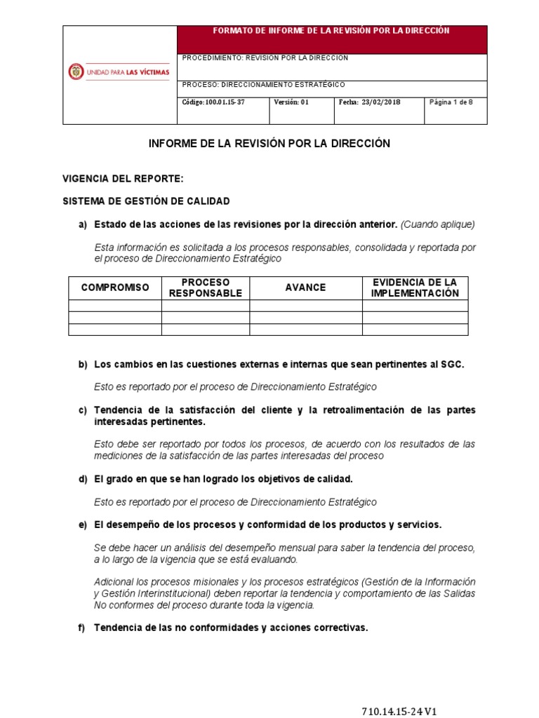 Informe de La Revisión Por La Dirección | PDF | Gestión de recursos ...