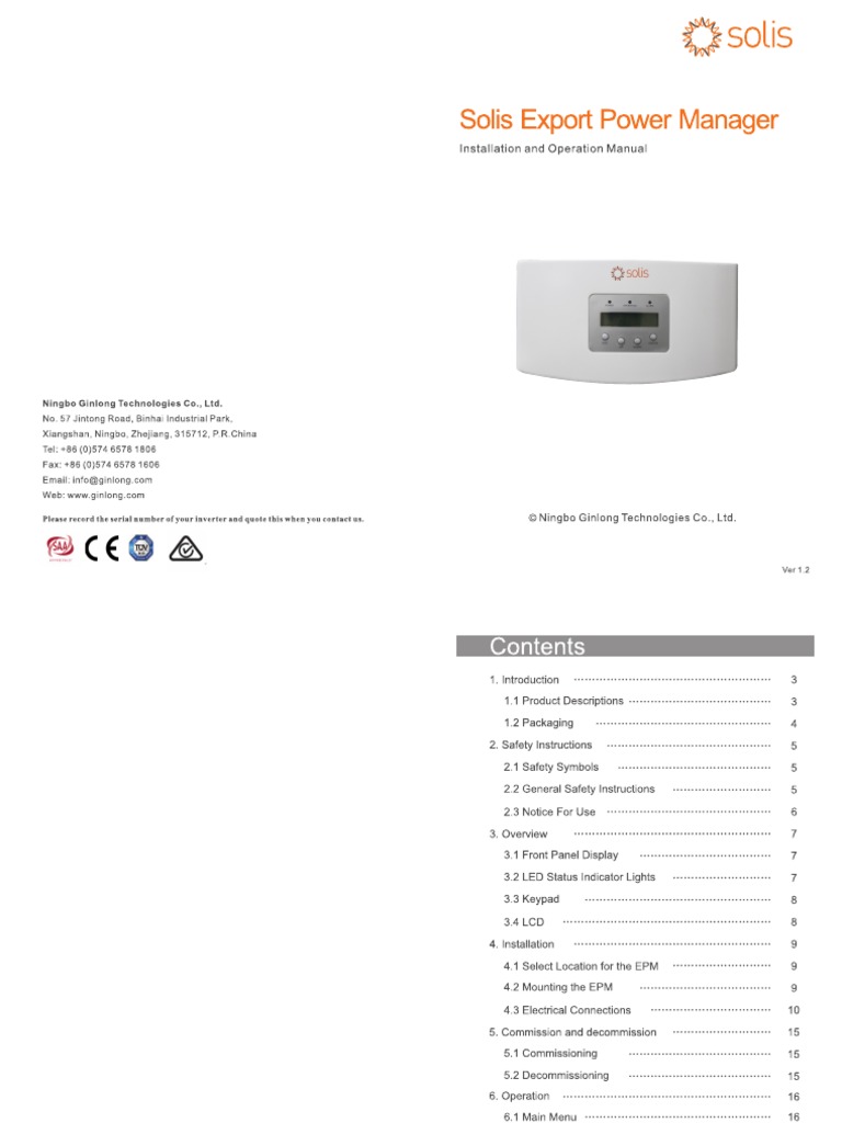 Solis - Manual - EPM - V1.3 (20180912) - 1 | PDF