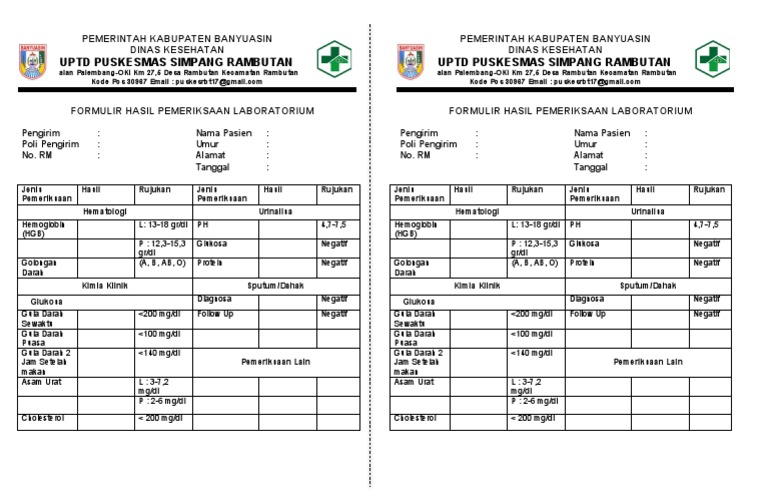Formulir Hasil Pemeriksaan Laboratorium | PDF