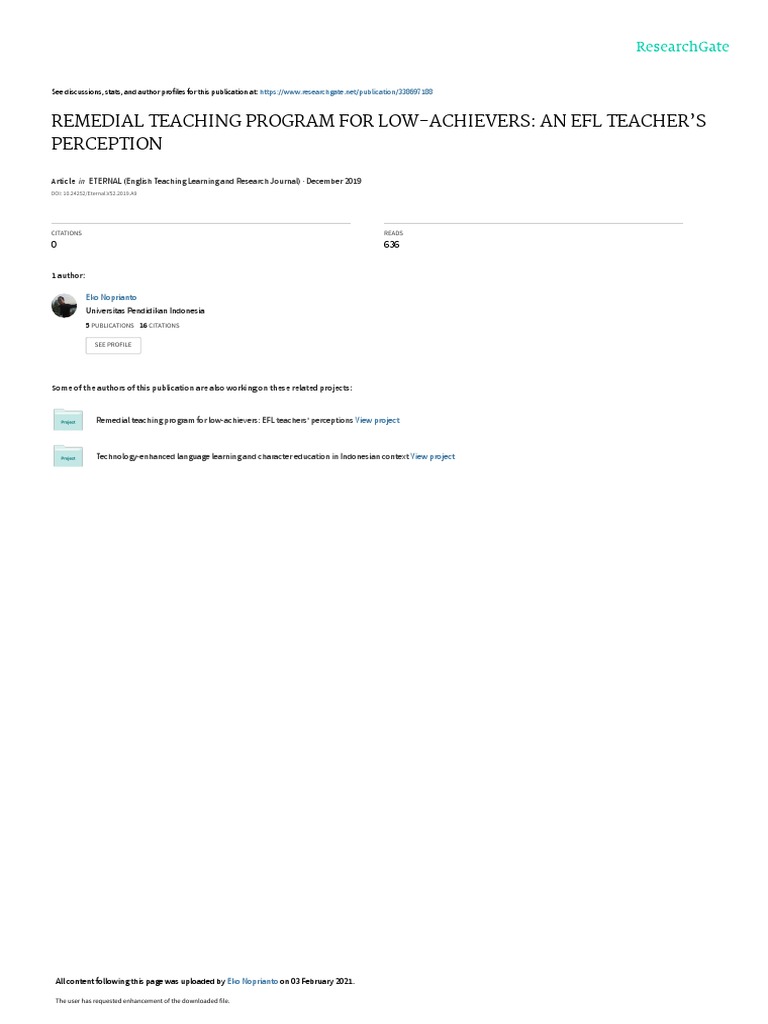 Remedial Teaching Program For Low-Achievers: An Efl Teacher'S ...