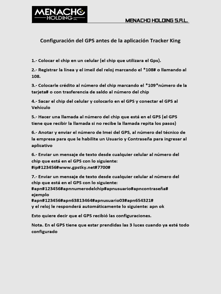 Configuración Del GPS Antes de La Aplicación Tracker King | PDF
