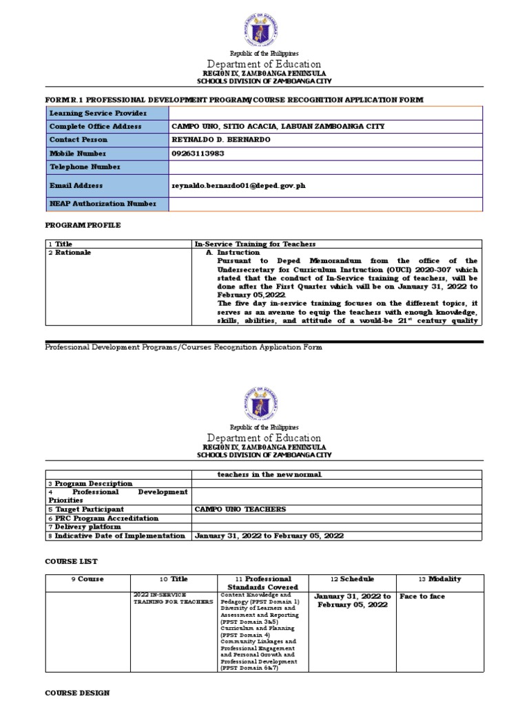 FORM R.1 Professional Development Program Application Form | PDF ...