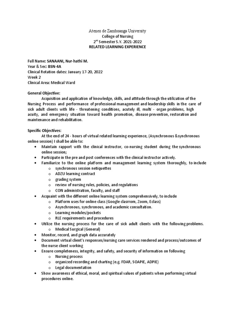 Format For Rle Objectives | PDF | Nursing | Learning