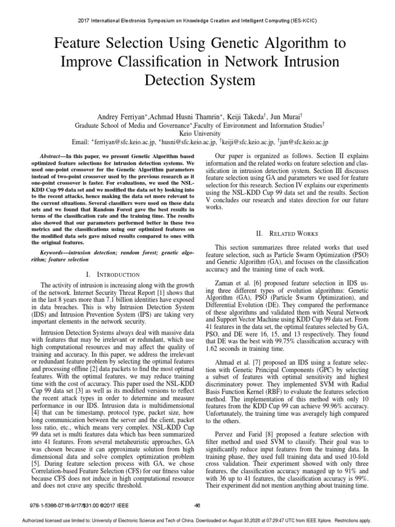 Feature Selection Using Genetic Algorithm To Improve Classification In Network Intrusion