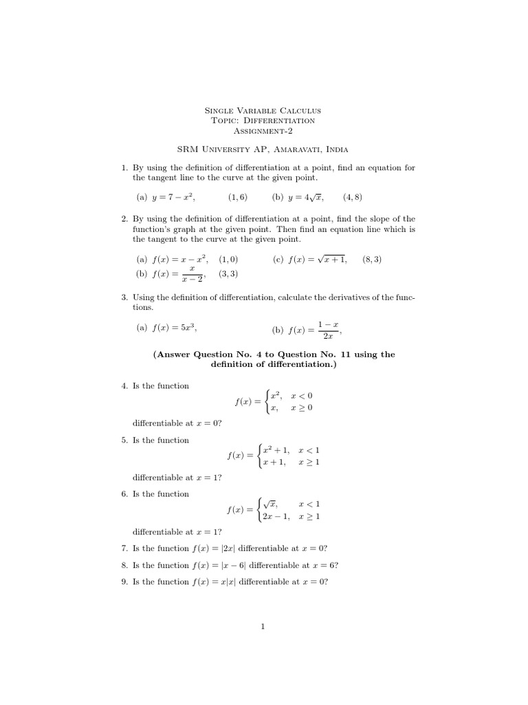 Assignment 2 | PDF | Derivative | Tangent