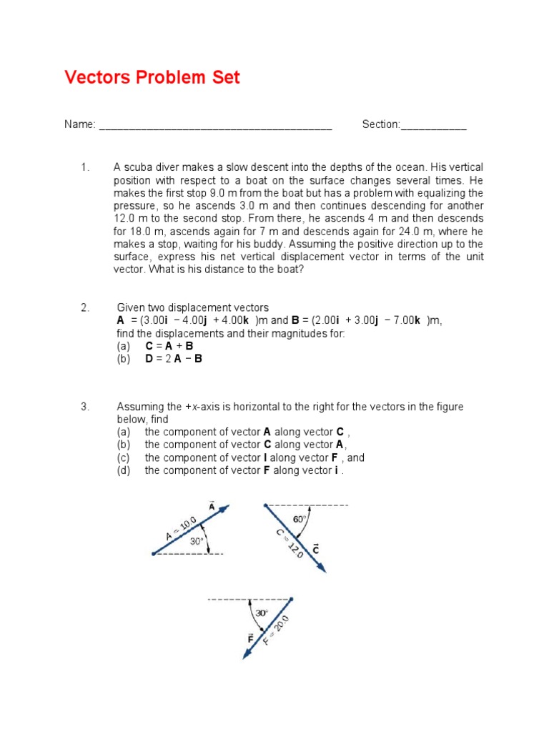 1 Vectors Problem Set | PDF