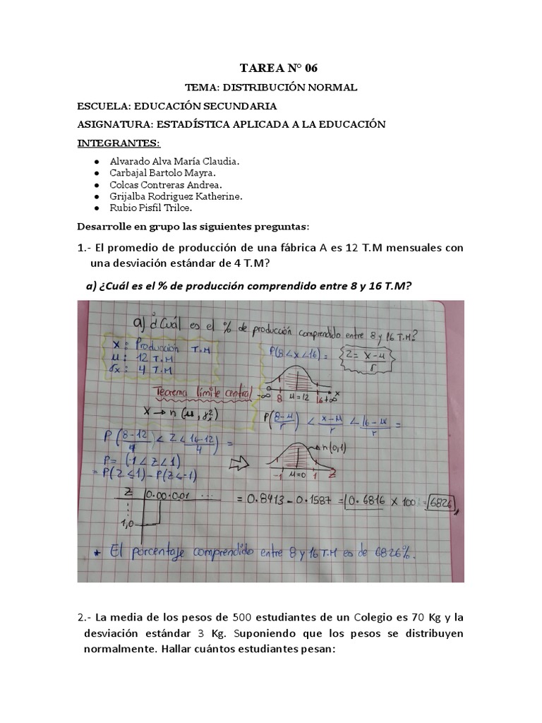 Tarea N 06 Tema Distribución Normal 2 | PDF | Desviación Estándar | Prueba (evaluación)