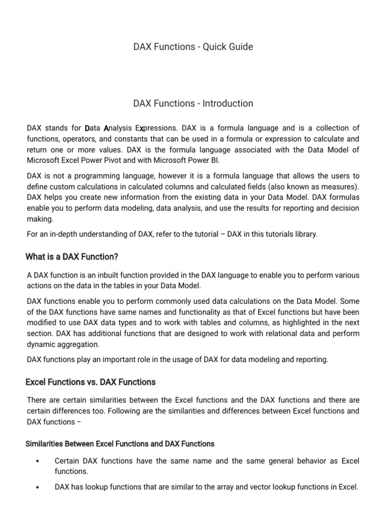 DAX Functions - Quick Guide Fcuk Tutorialspoint | PDF | Parameter (Computer Programming ...