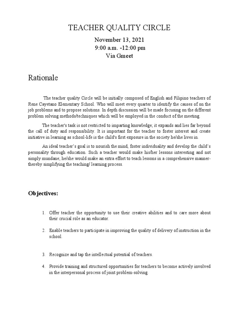Teacher Quality Circle 2021 | PDF | Teachers | Change