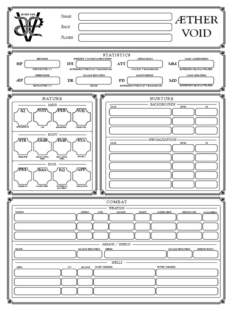 Steampunk RPG Character Sheet Template | PDF