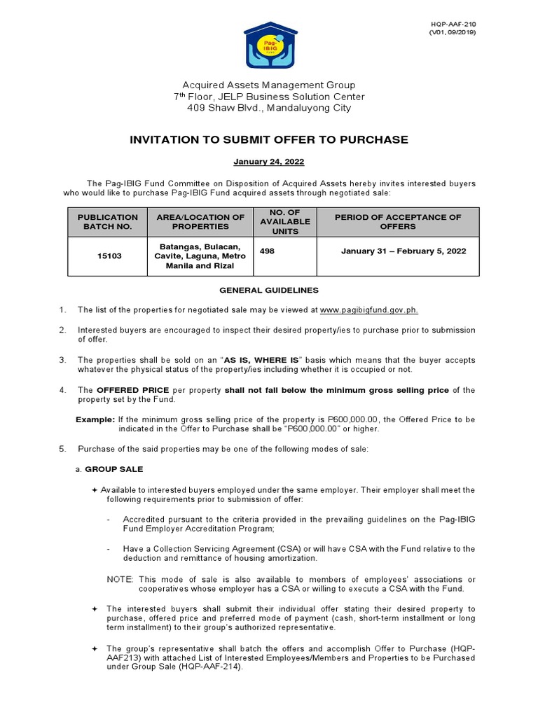 Invitation To Submit Offer To Purchase | PDF | Prices | Down Payment