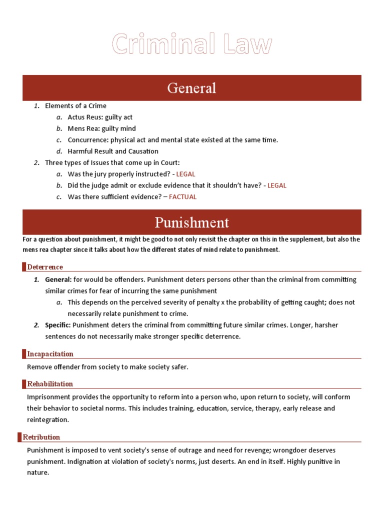 Criminal Law Outline | PDF | Mens Rea | Intention (Criminal Law)